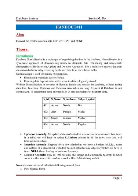 Normalization In Dbms Pptx