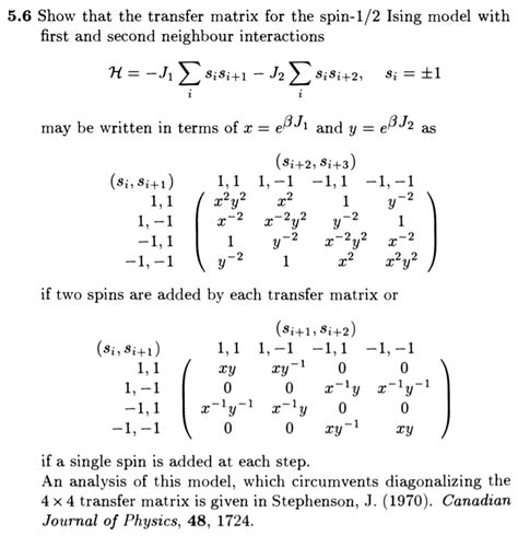 Show That The Transfer Matrix For The Spin Chegg Com
