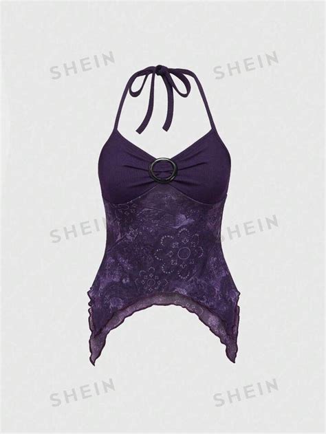 Romwe Hippie Summer Purple Retro Printed Asymmetrical Hem Backless