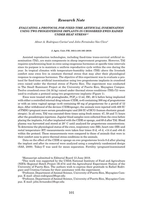 Pdf Evaluating A Protocol For Fixed Time Artificial Insemination Using Two Progesterone