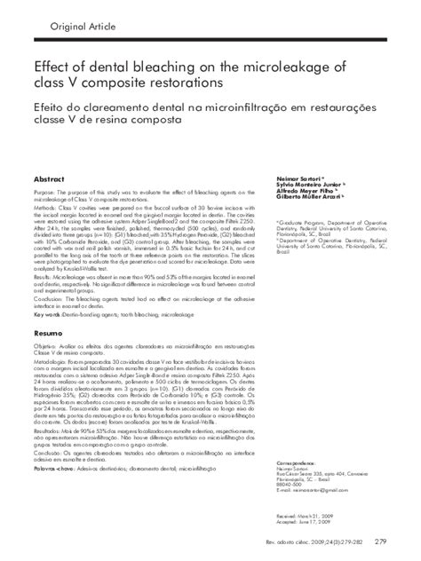 Pdf Effect Of Dental Bleaching On The Microleakage Of Class V Composite Restorations