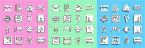 Set Line Electrical Measuring Instruments Lightning Bolt Light Switch High Voltage Outlet