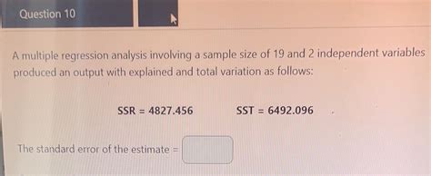 Solved A Multiple Regression Analysis Involving A Sample