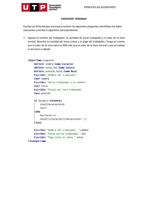 Ejercicios Semana 6 Principios De Algoritmos Universidad Principios