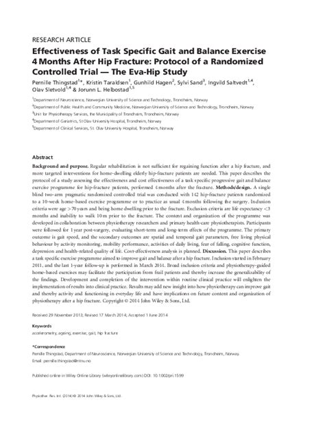 Pdf Effectiveness Of Task Specific Gait And Balance Exercise 4 Months After Hip Fracture