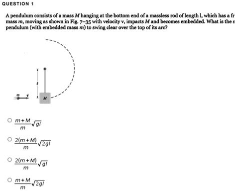 Question 1 A Pendulum Consists Of A Mass M Hanging At The Bottom End Of A Massless Rod Of Length