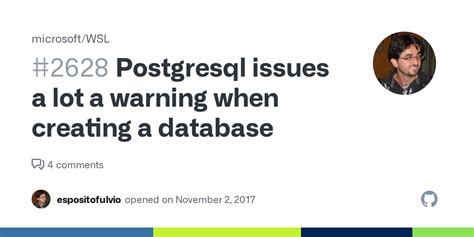 Postgresql Issues A Lot A Warning When Creating A Database · Issue 2628 · Microsoftwsl · Github