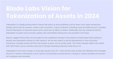 Blade Labs Vision For Tokenization Of Assets In 2024