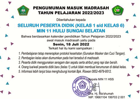Pengumuman Min 11 Hss