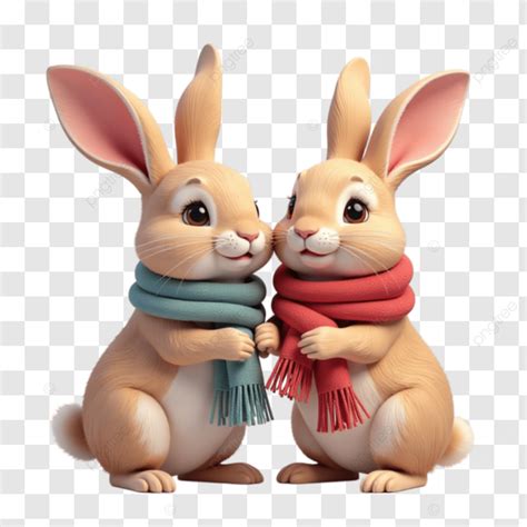 스카프를 두른 토끼 두 마리가 앉아 있다 스카프를 착용 스카프를 두른 토끼 두 마리가 앉아 있다 토끼 두 마리 Png 일러스트 및 이미지 에 대한 무료 다운로드
