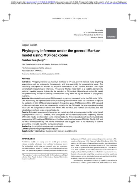 Pdf Phylogeny Inference Under The General Markov Model Using Mst Backbone