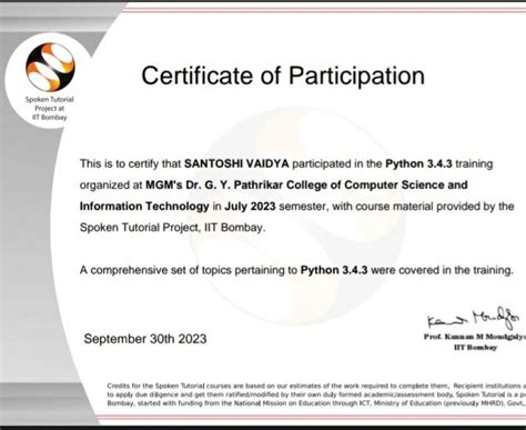 Iitbombay Spokentutorial Certificateiitbombay Santoshi Vaidya