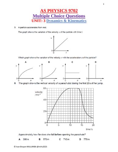 As Physics 9702 Dynamics And Kinematics Teaching Resources