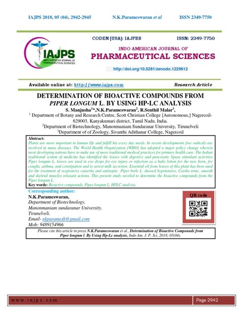 Determination Of Bioactive Compounds From Piper Longum L By Using Hp