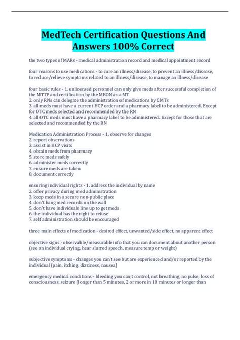 Medtech Certification Questions And Answers 100 Correct Medtech Stuvia Us