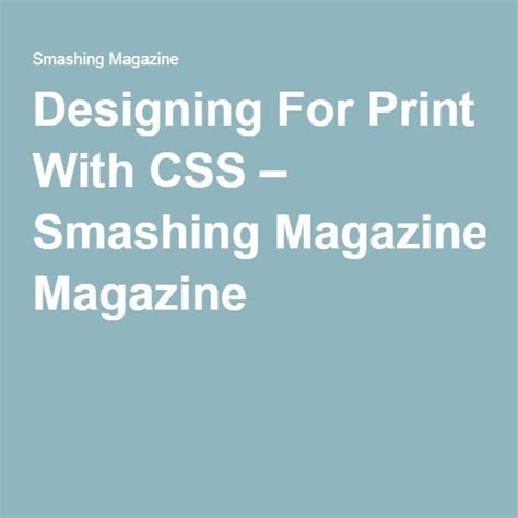 Designing For Print With Css — Smashing Magazine Smashing Magazine