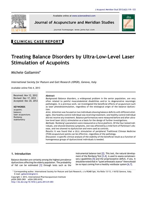 Pdf Treating Balance Disorders By Ultra Low Level Laser Stimulation