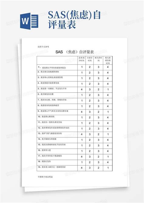 Sas 焦虑 自评量表word模板下载 编号lmkpvezd 熊猫办公