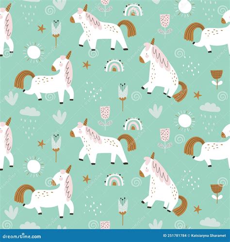 Pattern With Cute Unicorn Vector Illustrations Stock Vector