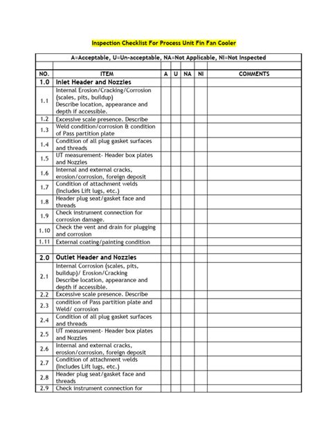Inspection Checklist Fin Fan Cooler Download Free Pdf Corrosion