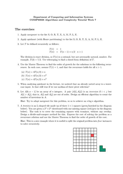 Tute 07 Tut W Answeres Department Of Computing And Information Systems Comp90038 Algorithms