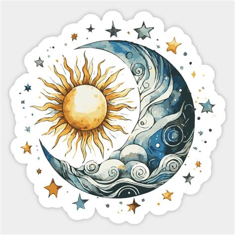 Magical Sun Moon And Stars Sticker Cute Sun And Moon Sticker Moon