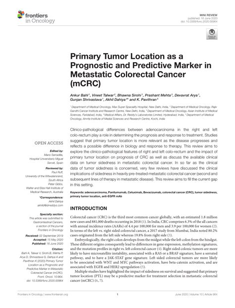 Pdf Primary Tumor Location As A Prognostic And Predictive Marker In Metastatic Colorectal