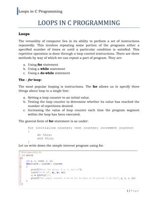 Loops In C Programming For Loop Do While Loop While Loop Nested Loop Pdf