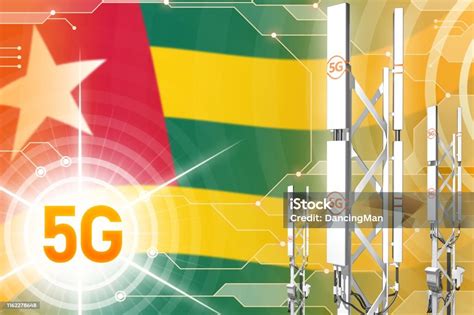 토고 5g 산업 일러스트 거대한 셀룰러 네트워크 돛대 또는 플래그와 디지털 배경에 타워 3d 일러스트 0명에 대한 스톡 사진 및 기타 이미지 Istock