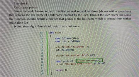 Solved Exercise 1 Reborn Char Pointer Given The Code Below