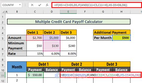 Create Multiple Credit Card Payoff Calculator In Excel Spreadsheet