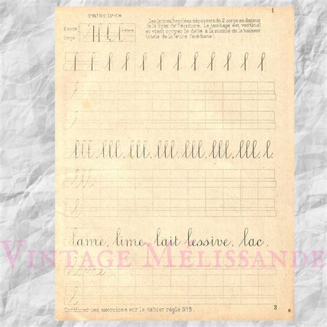 French Cursive Writing Practice Book Printable Vintage Ephemera Digital Journals Etsy