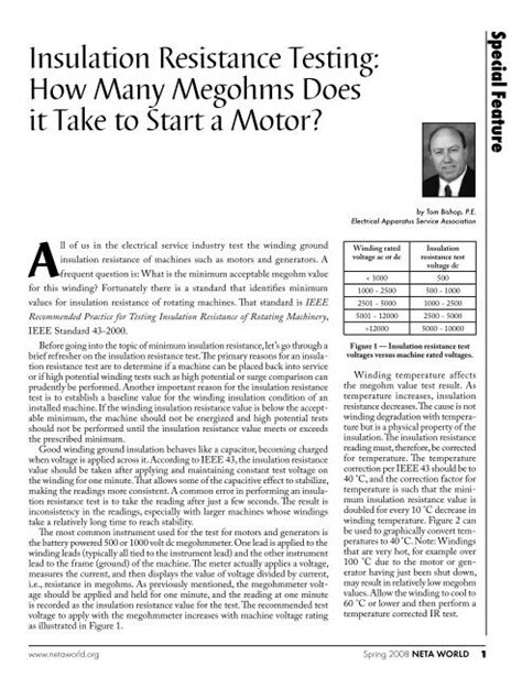 insulation resistance testing how many megohms does it neta