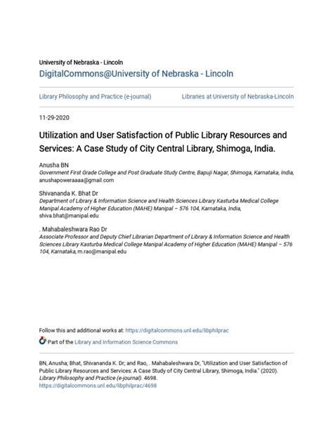 Utilization And User Satisfaction Of Public Library Pdf Libraries Internet