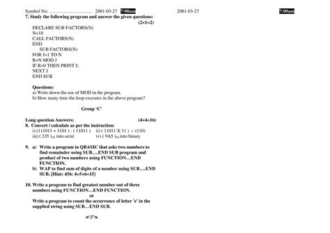 Qbasic Programming Solutions And Slc See Computer Science Questions
