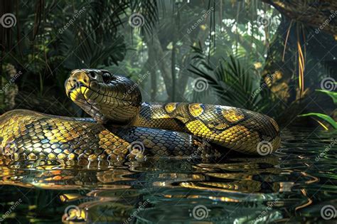 Majestic Python In Lush Jungle Habitat Stock Illustration