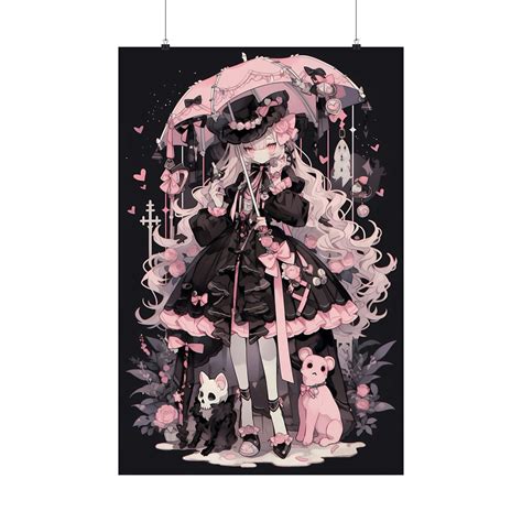 Halloween Emo Anime Girl Poster 1 Whimsical Manga Drawing Wall Art Horror Anime Print Black