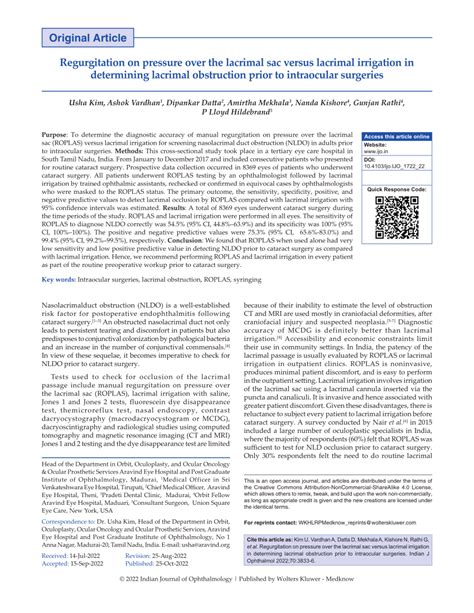 Pdf Regurgitation On Pressure Over The Lacrimal Sac Versus Lacrimal
