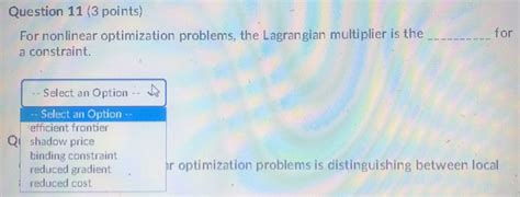 solved question 11 3 points for nonlinear optimization