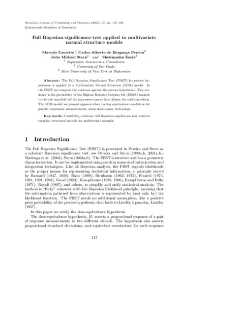 Pdf Full Bayesian Significance Test Applied To Multivariate Normal Structure Models