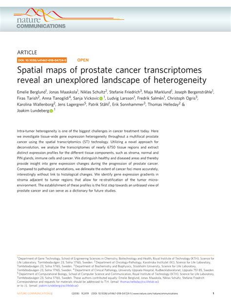 Spatial Maps Of Prostate Cancer Transcriptomes Reveal An Unexplored