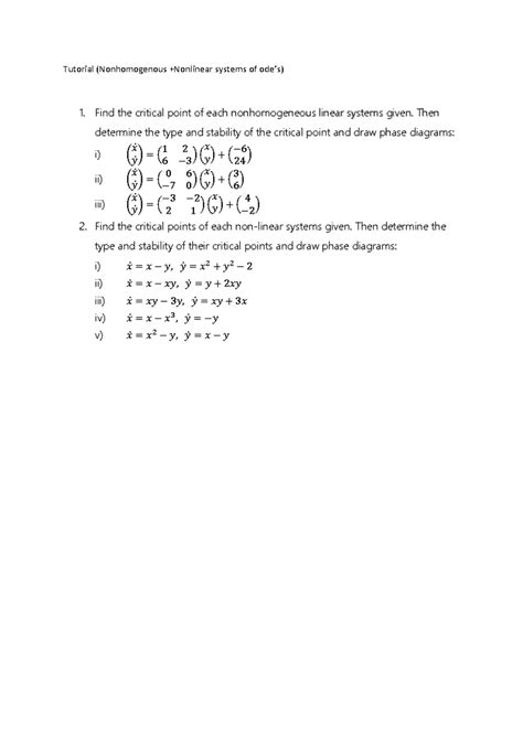 Tutorial On Two Dimensional Nonlinear Systems Tutorial Nonhomogenous Nonlinear Systems Of