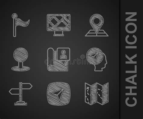 Set Folded Map With Location Marker City Navigation Map Human Road Traffic Sign Push Pin