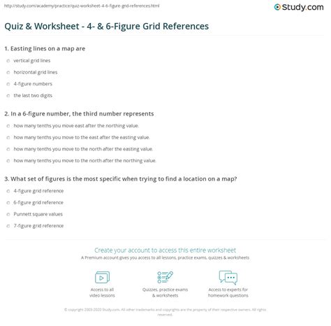 Quiz And Worksheet 4 And 6 Figure Grid References