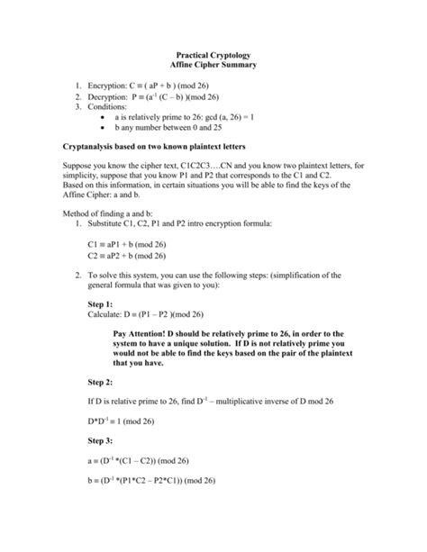 Affine Cipher Summary And Cryptanalysis