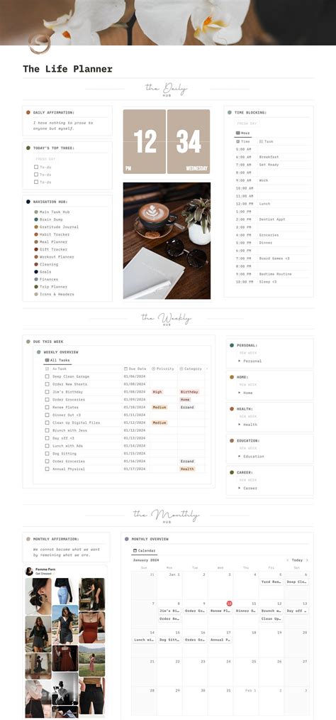 Dark Fem Aesthetic Notion Template Notion Daily Planner Dashboard ADHD Notion Second Brain