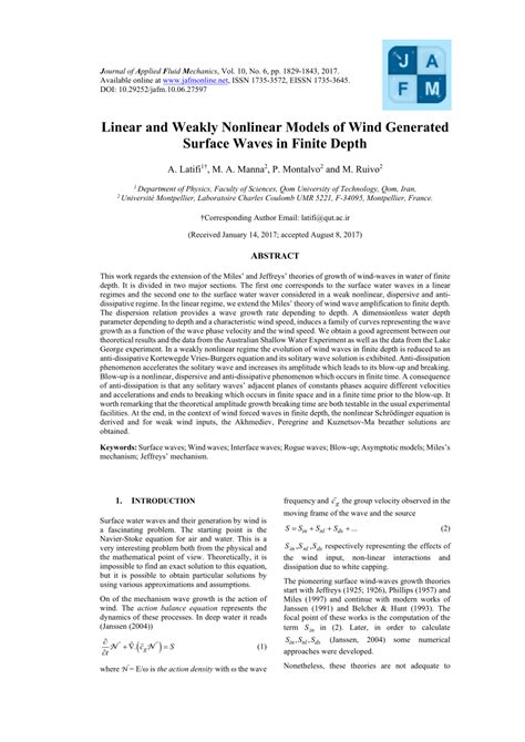 Pdf Linear And Weakly Nonlinear Models Of Wind Generated Surface Waves In Finite Depth