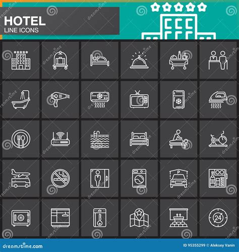 Hotel Services And Facilities Line Icons Set Outline Vector Symbol Collection Linear White