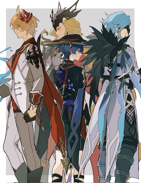 Scaramouche Tartaglia Signora And Dottore Genshin Impact Drawn By