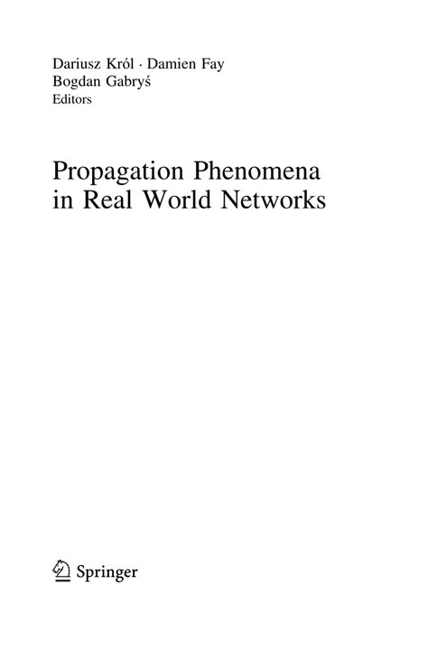 Pdf Propagation Phenomena In Real World Networks